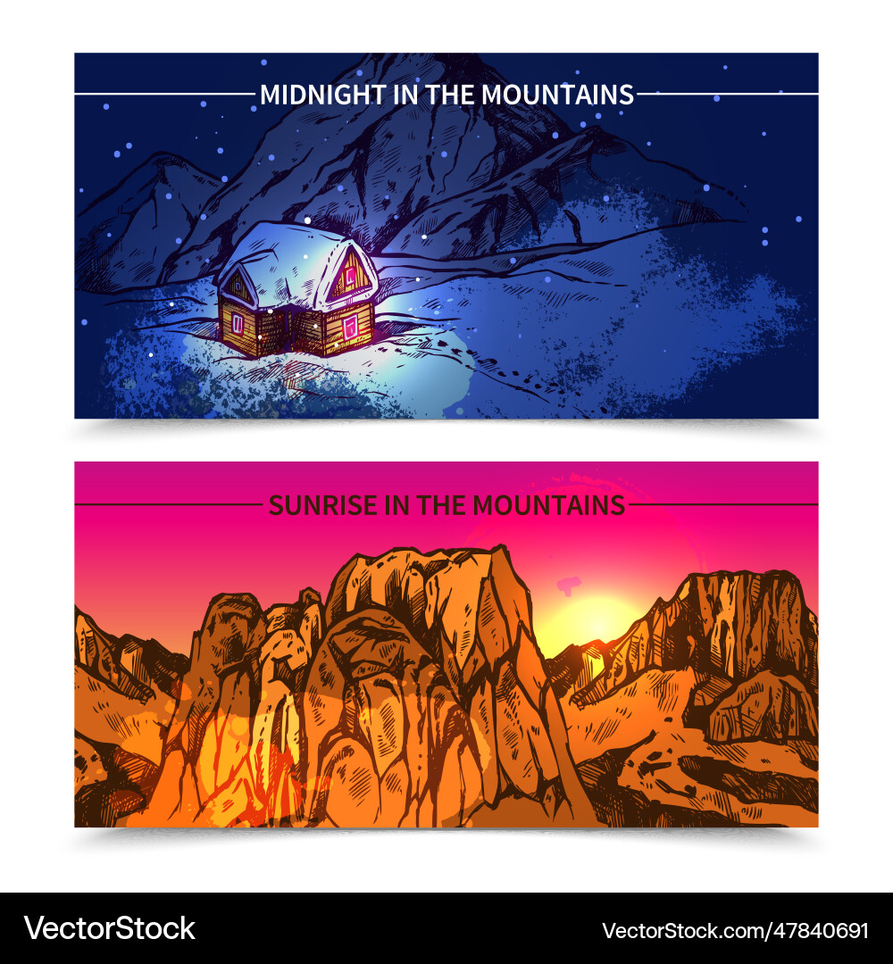 Mountains midnight and sunrise banners Royalty Free Vector