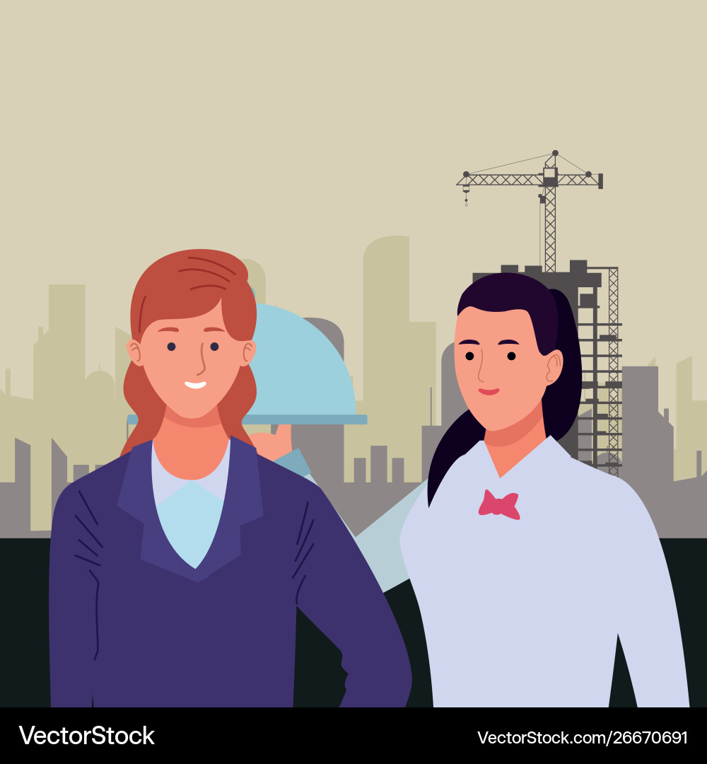 Professionals workers couple smiling cartoons Vector Image