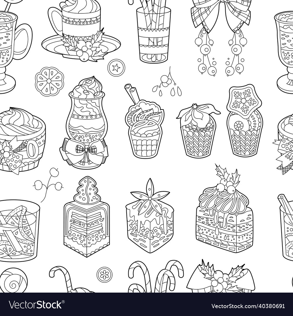 Seamless pattern with black and white desserts Vector Image