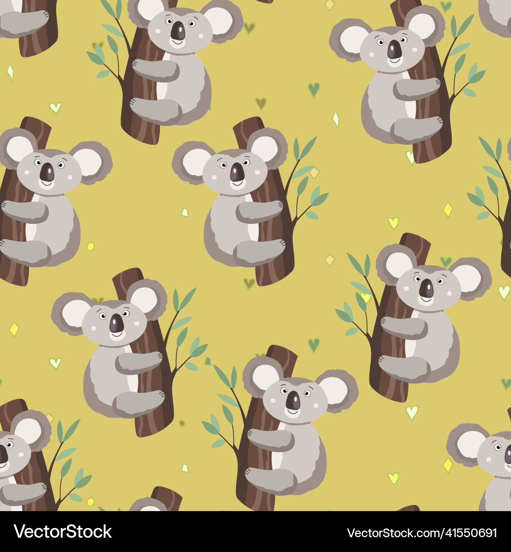 Seamless pattern with cute koala baby on color Vector Image