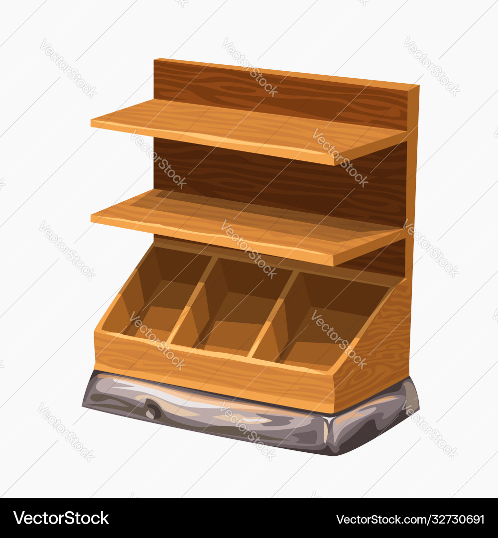 Wooden empty store shelf isolated on white Vector Image