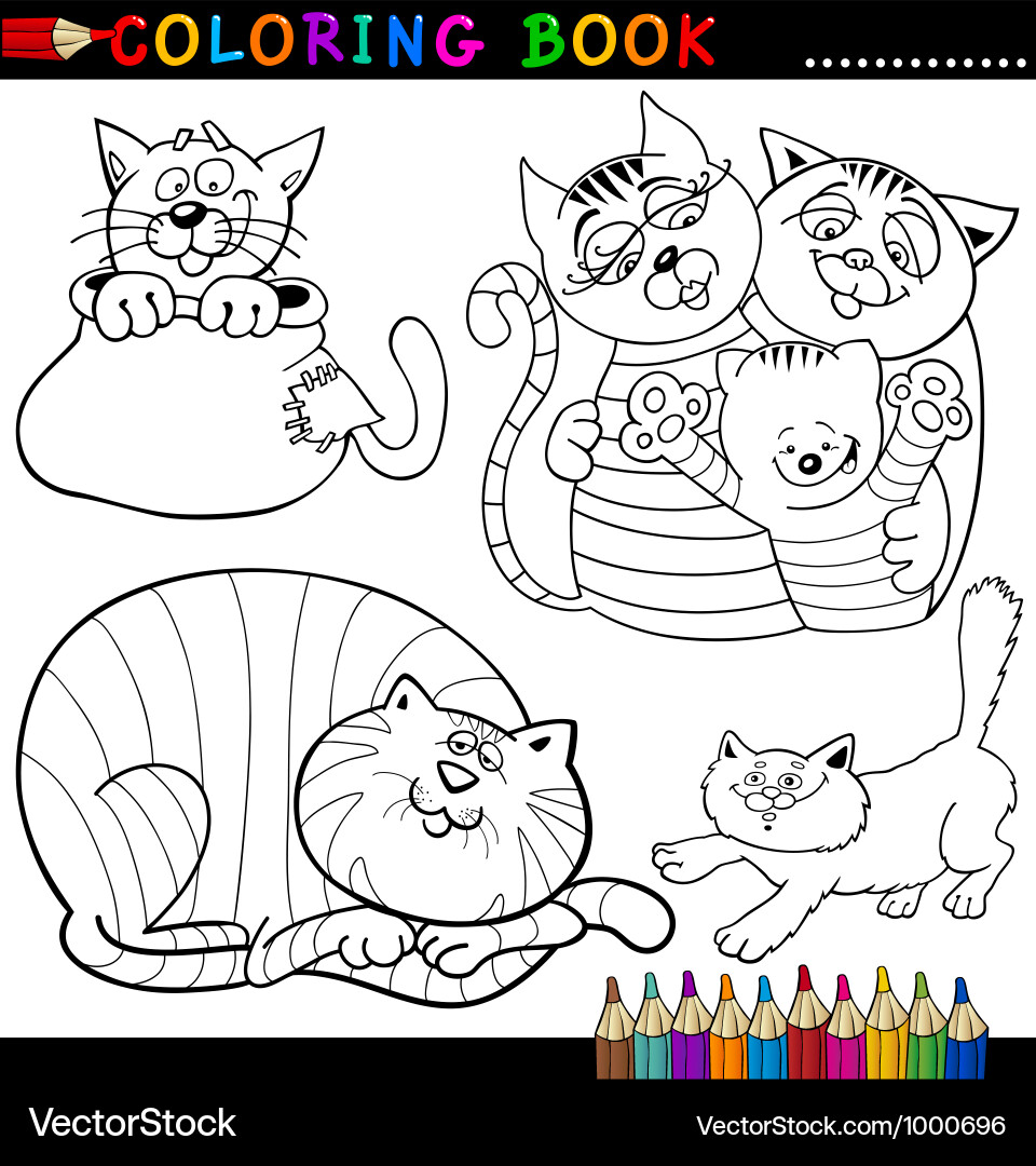 Cartoon cats for coloring book or page Royalty Free Vector