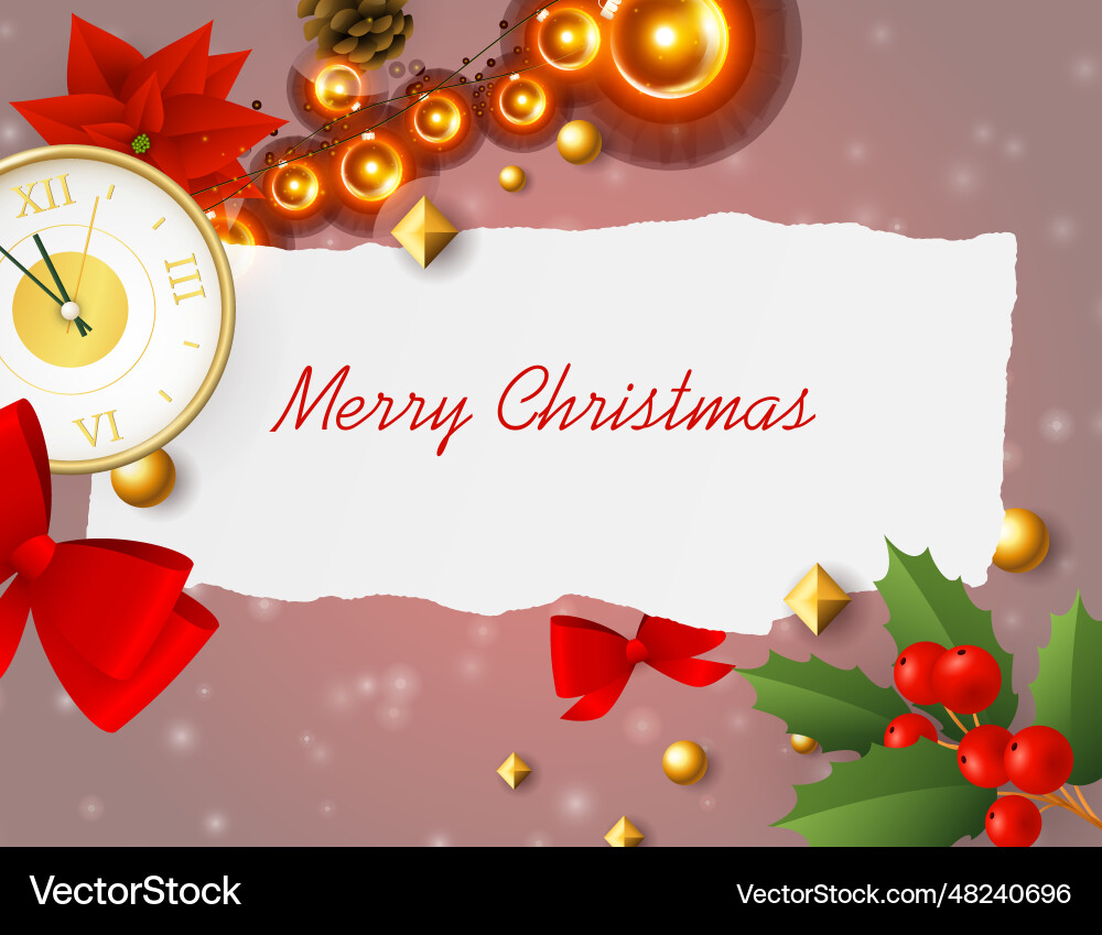 Christmas greeting card template with watch Vector Image