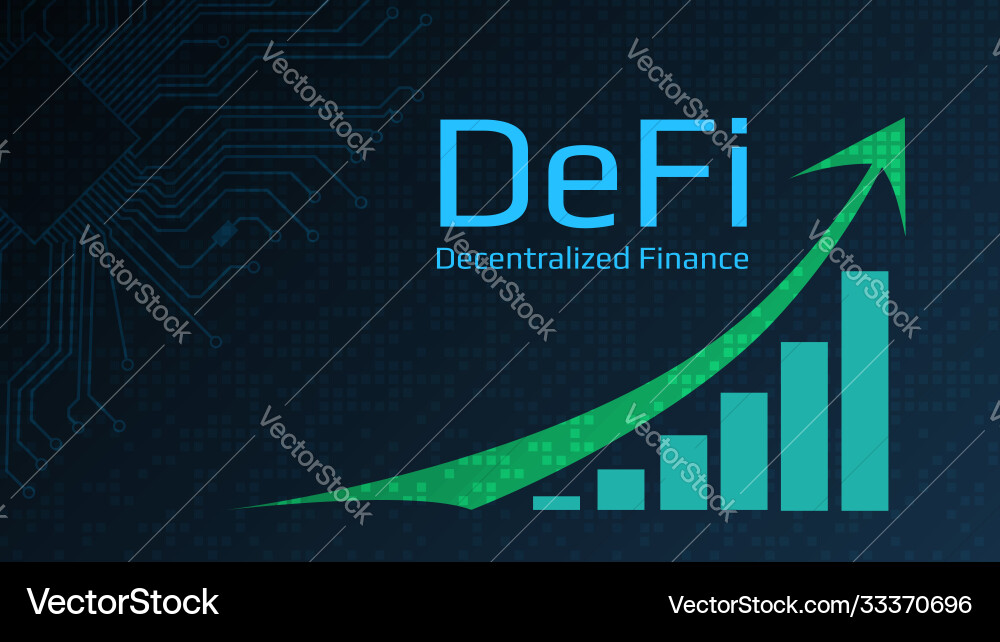 Defi - decentralized finance text and up arrow Vector Image