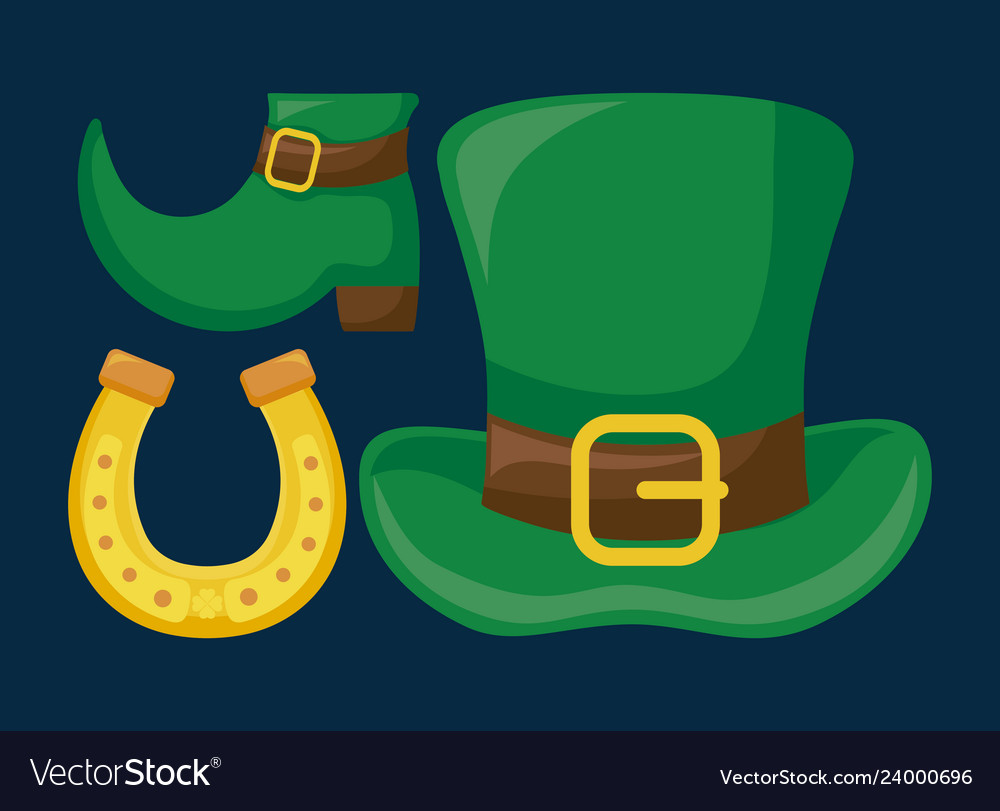 Leprechaun hat with boot and horseshoe Royalty Free Vector