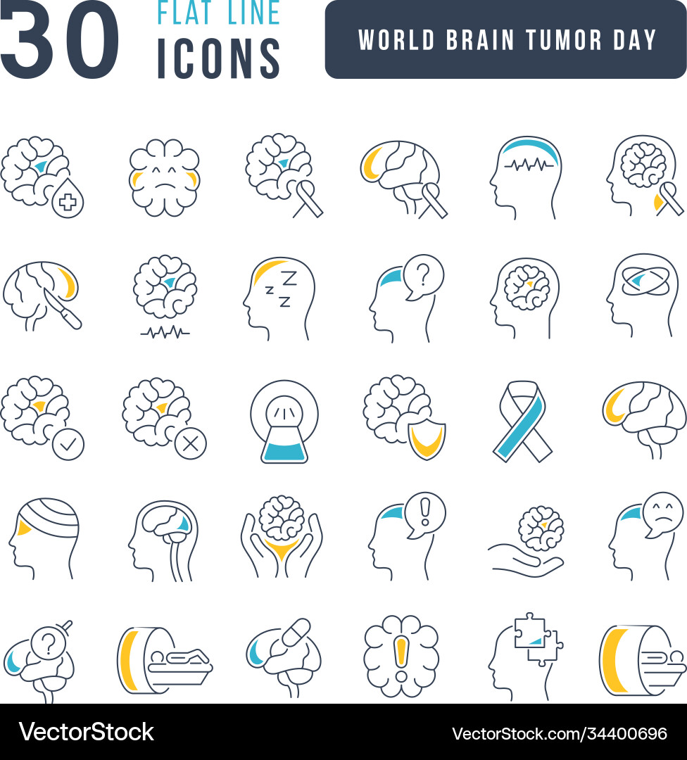 Line icons world brain tumor day Royalty Free Vector Image