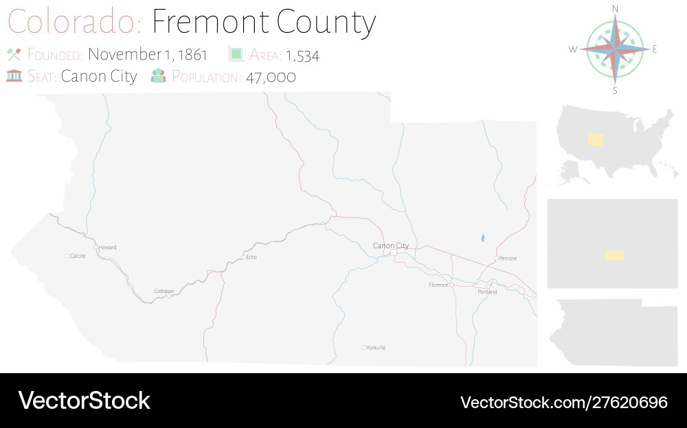 Map fremont county in colorado Royalty Free Vector Image