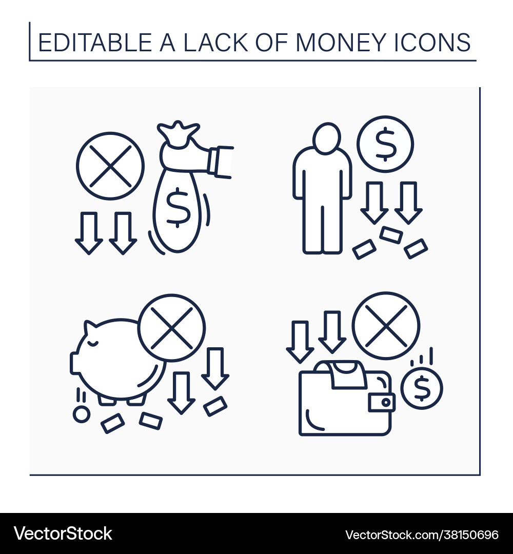 Money lack line icons set Royalty Free Vector Image