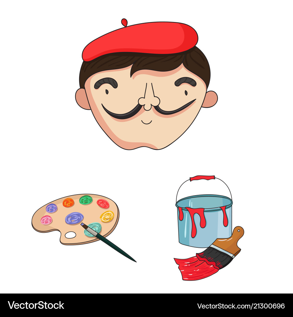 Painter and drawing cartoon icons in set Vector Image