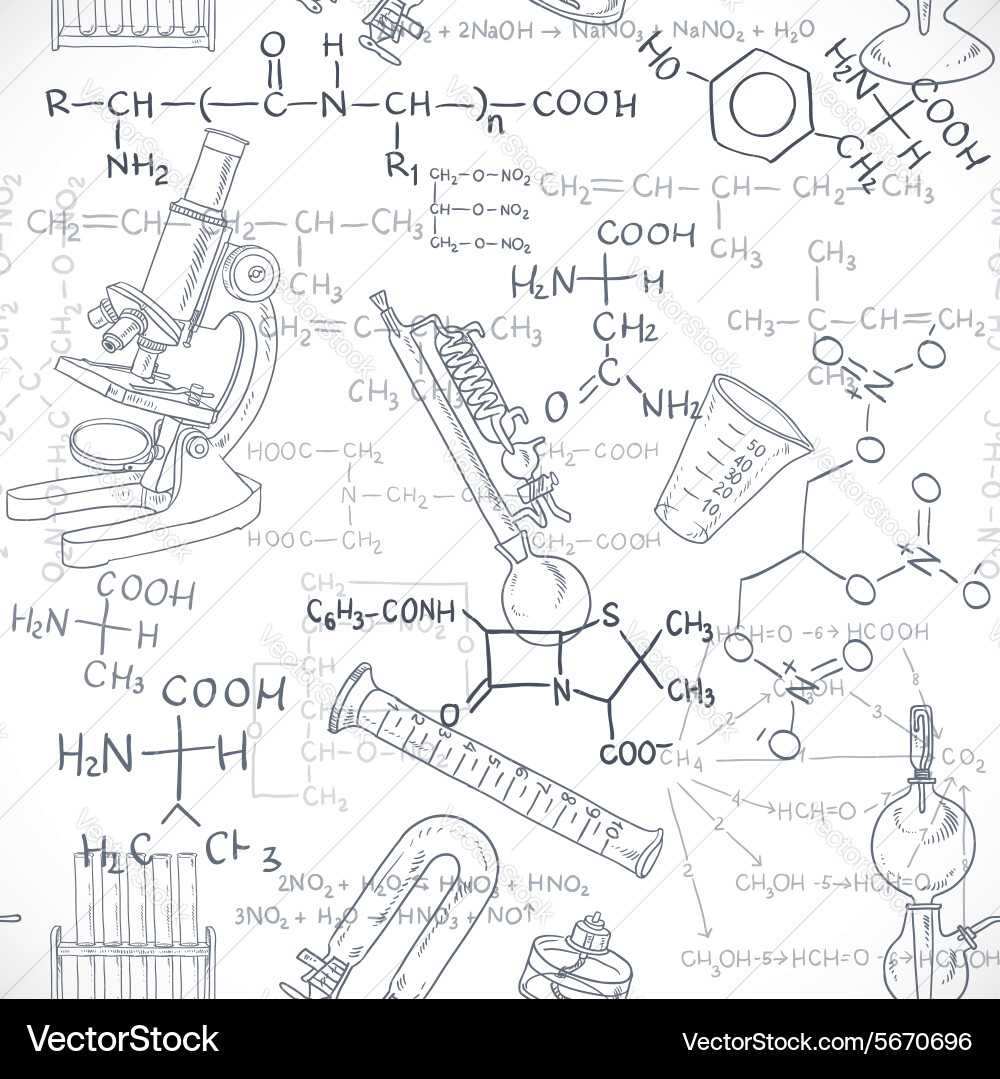 Seamless pattern of the formulas on chemicals Vector Image