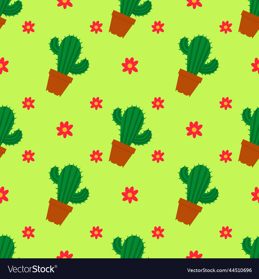 Seamless pattern with potted cacti and flowers Vector Image