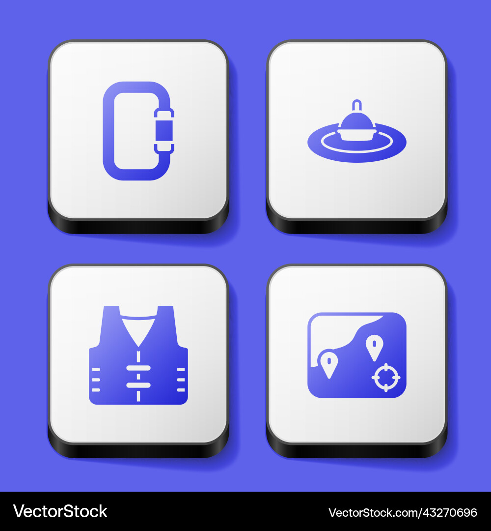 Set carabiner fishing float water jacket Vector Image