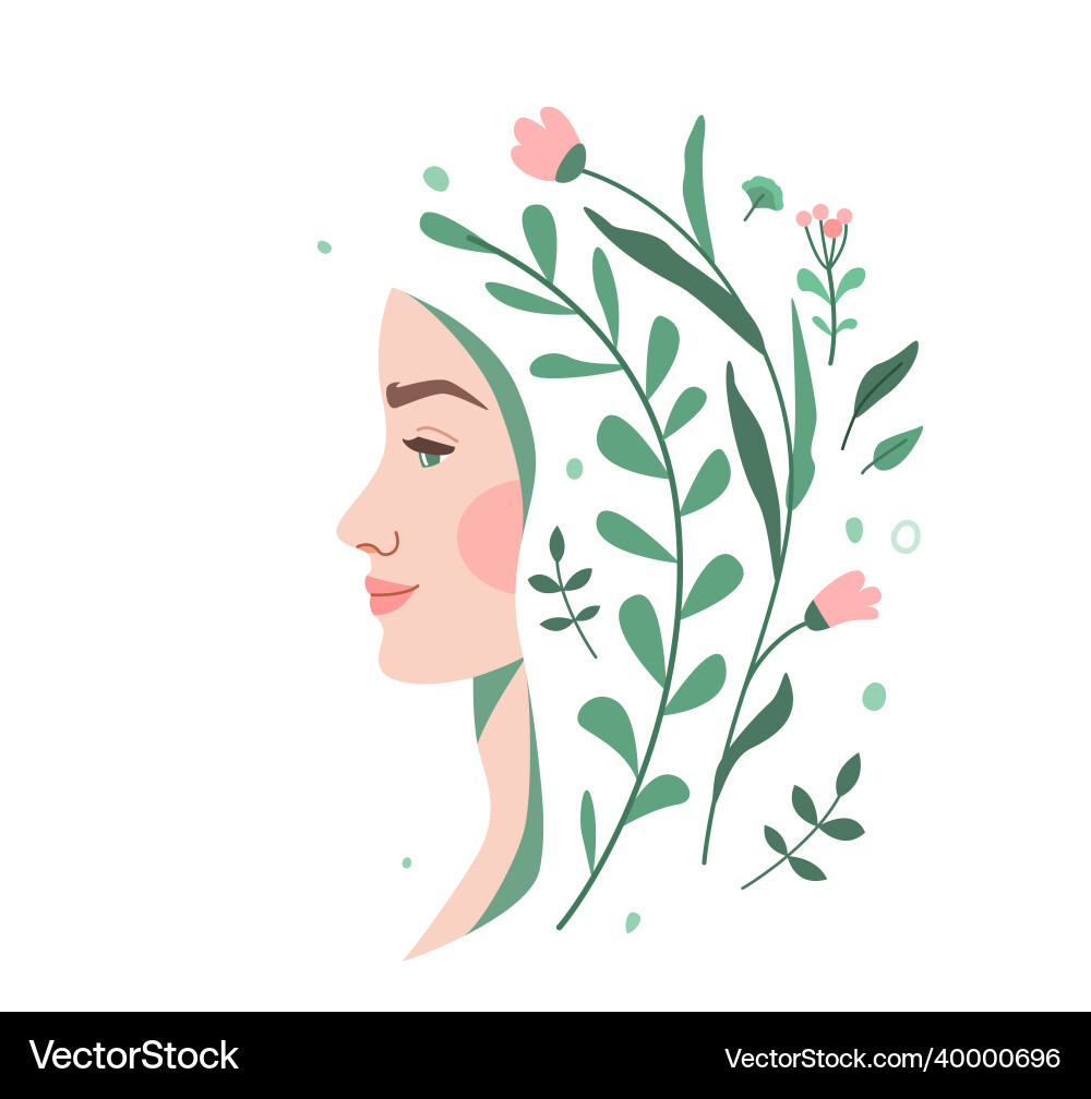 Woman face with floral flower elements Royalty Free Vector