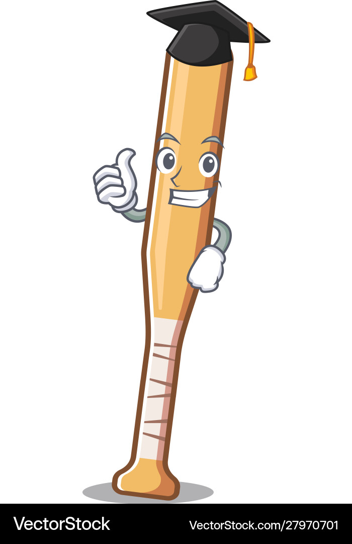 Character baseball bat in cartoon graduation hat Vector Image