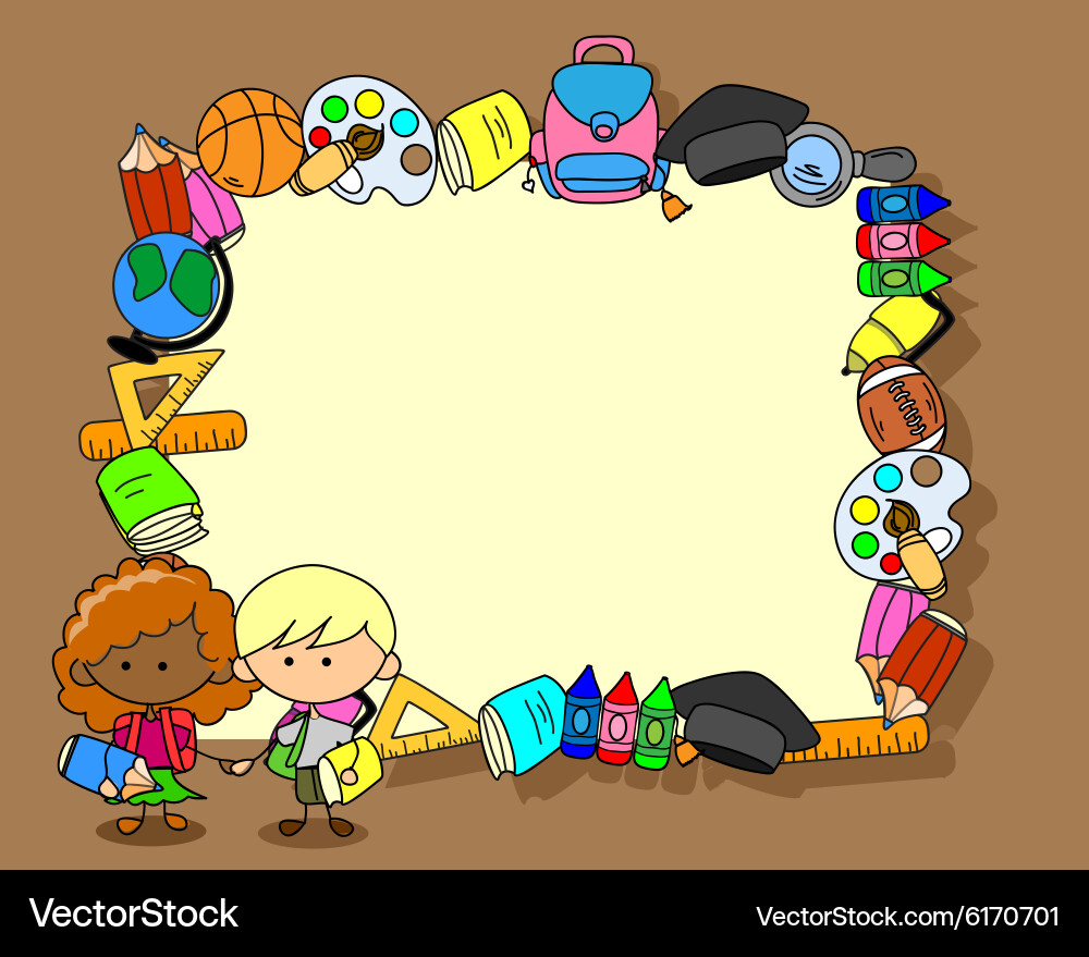Frame of school stuff with pupil Royalty Free Vector Image