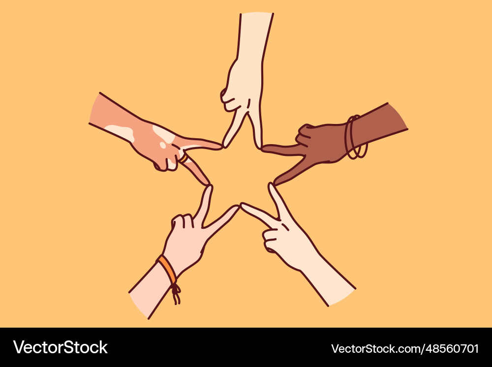 Hands of multiracial people making star shape from