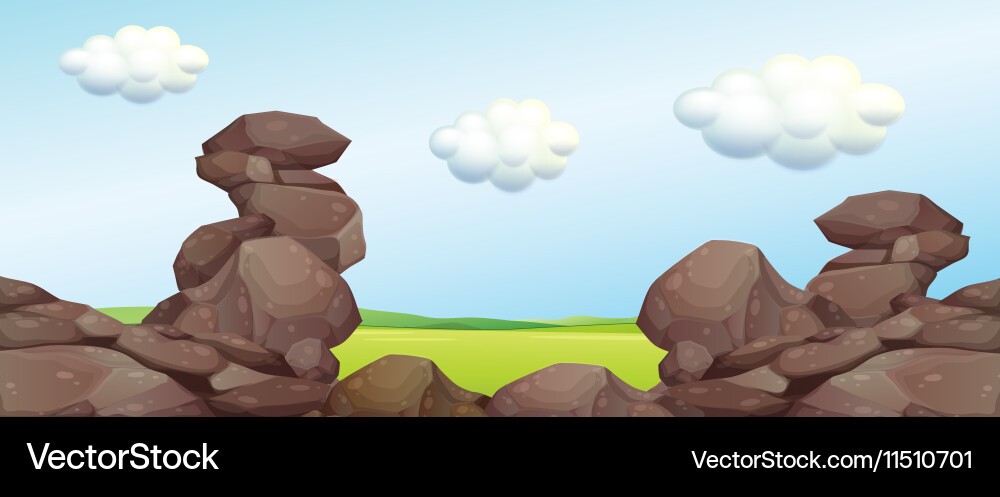 Nature scene with rocks and field Royalty Free Vector Image