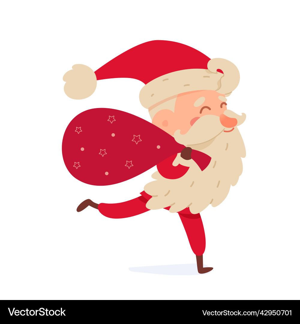Santa claus character running with bag full Vector Image