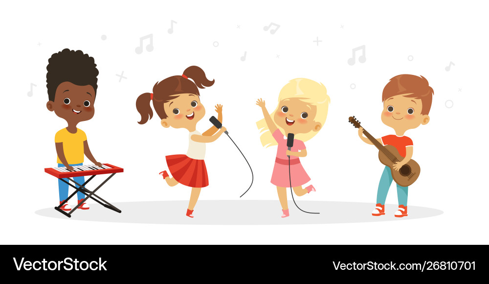 Singing kids cute children choir Royalty Free Vector Image