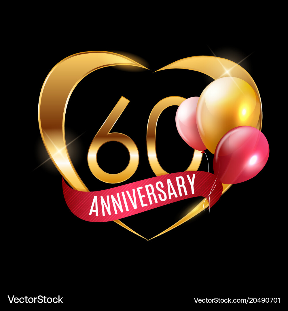 Template gold logo 60 years anniversary with Vector Image