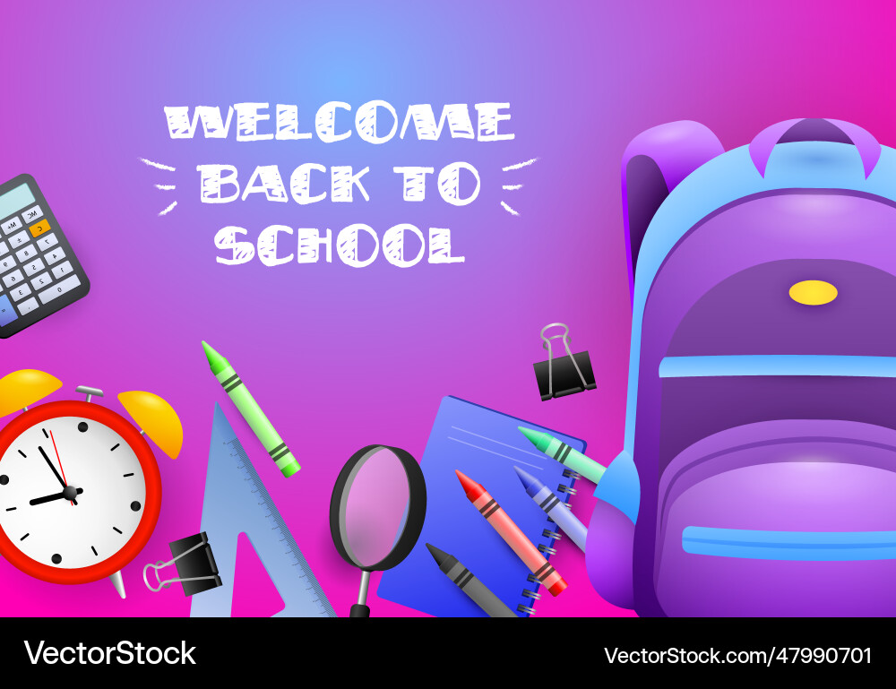 Welcome back to school lettering alarm clock Vector Image