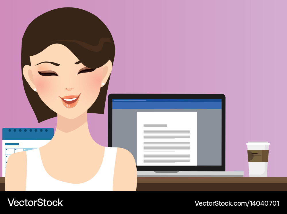 Woman smile in front of computer working office Vector Image