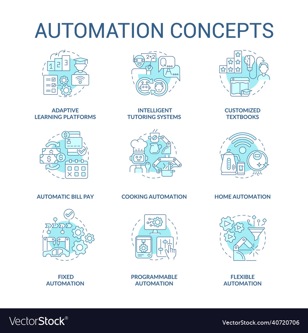 Automation blue concept icons set Royalty Free Vector Image