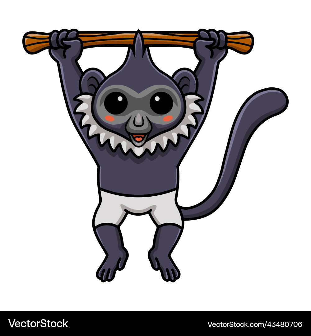 Cute delacours langur cartoon hanging on tree Vector Image
