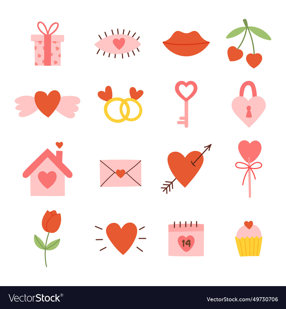 Cute valentines day icon set cartoon love Vector Image