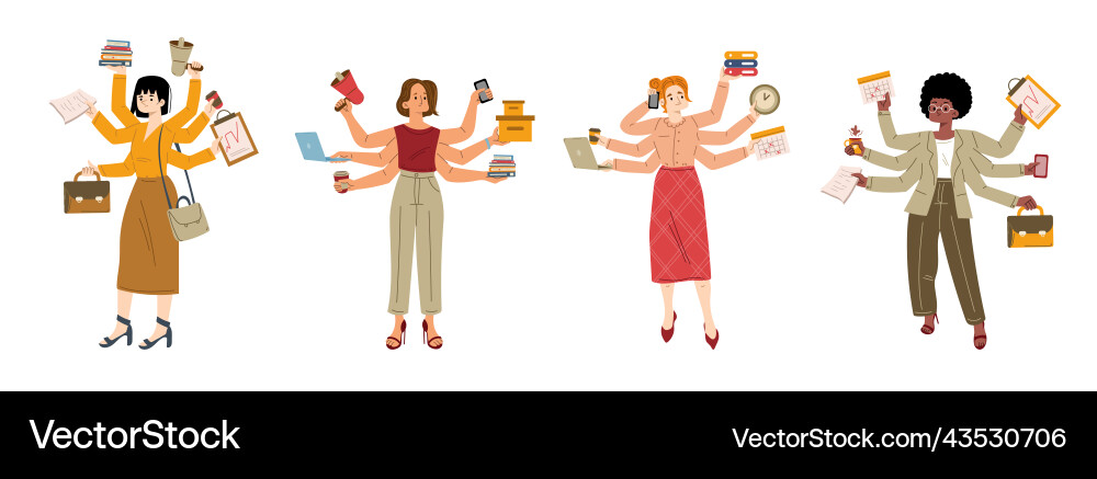Diverse business women with many hands Royalty Free Vector