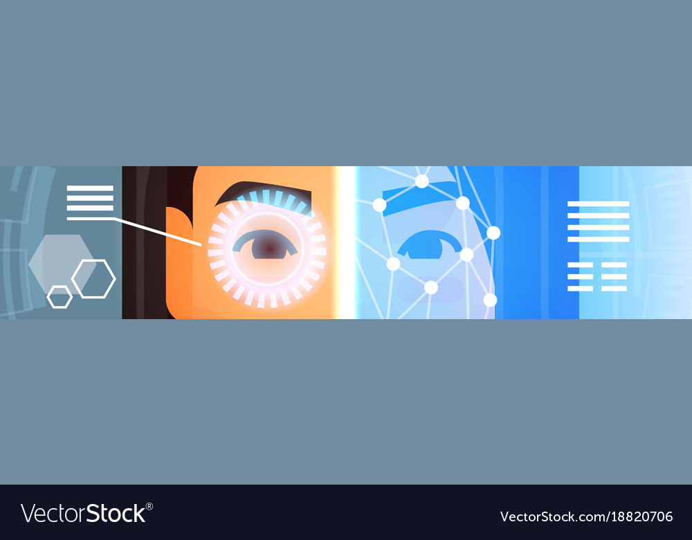 Eye Retina Scanning Woman Face Horizontal Vector Image