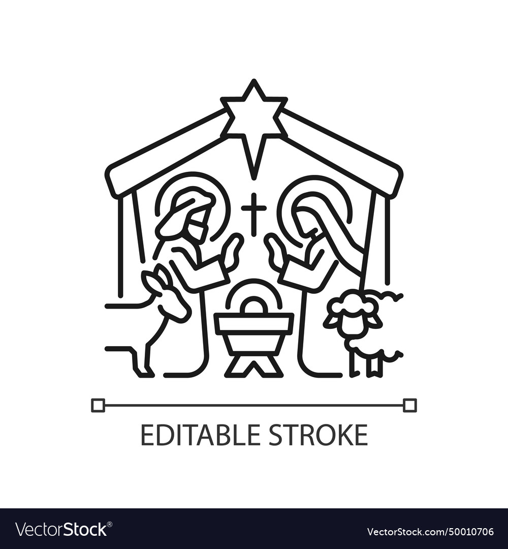 Nativity scene linear icon Royalty Free Vector Image