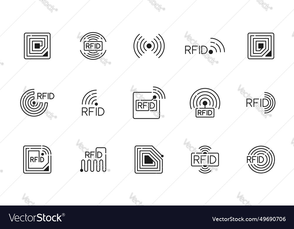 Rfid radio frequency identification line icons Vector Image