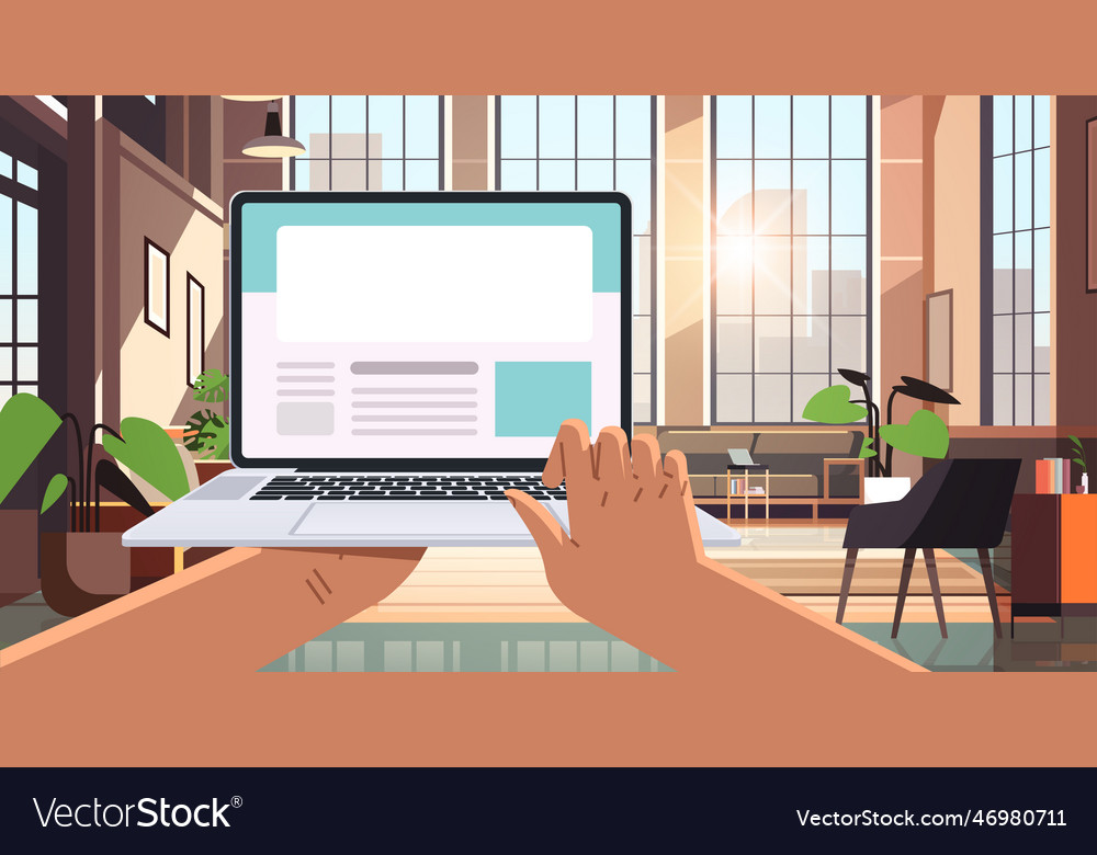 Businessperson hands using laptop social media Vector Image