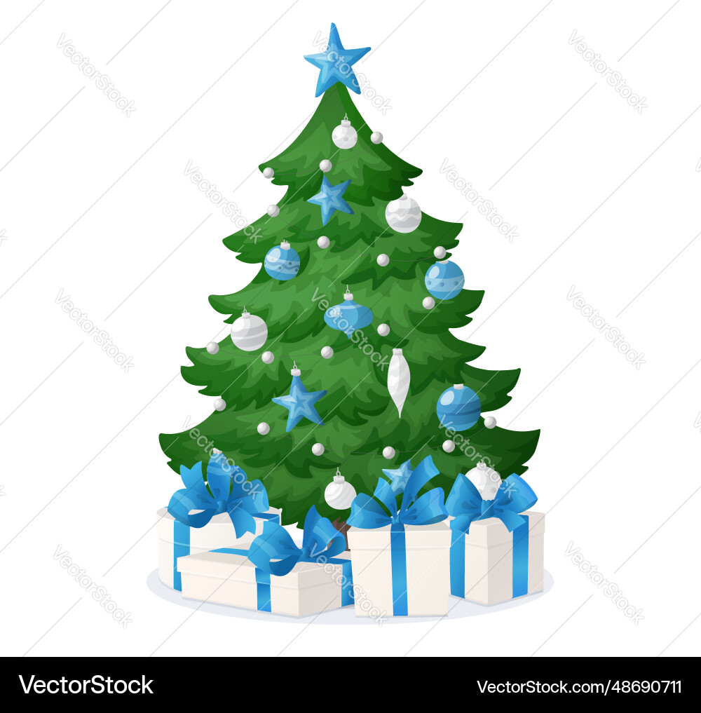 Cartoon christmas tree with presents isolated Vector Image