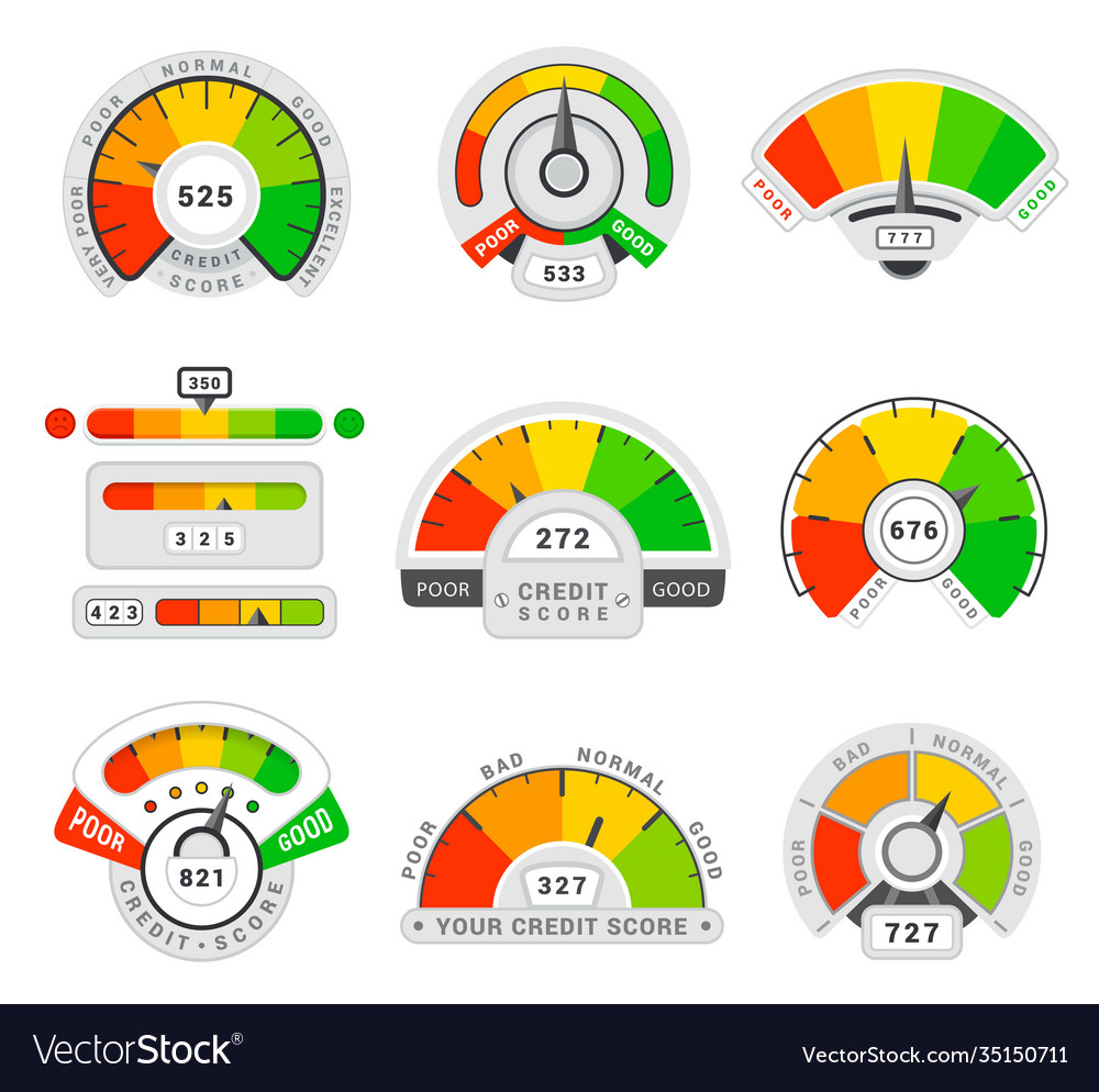 Credit score indicators ranges gauges set loan Vector Image