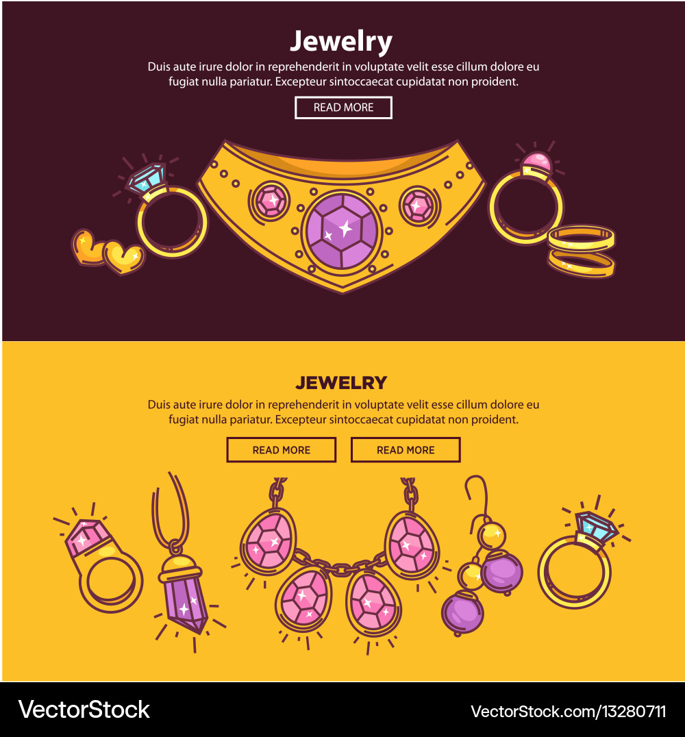 Jewelry shop web banners or page flat Royalty Free Vector