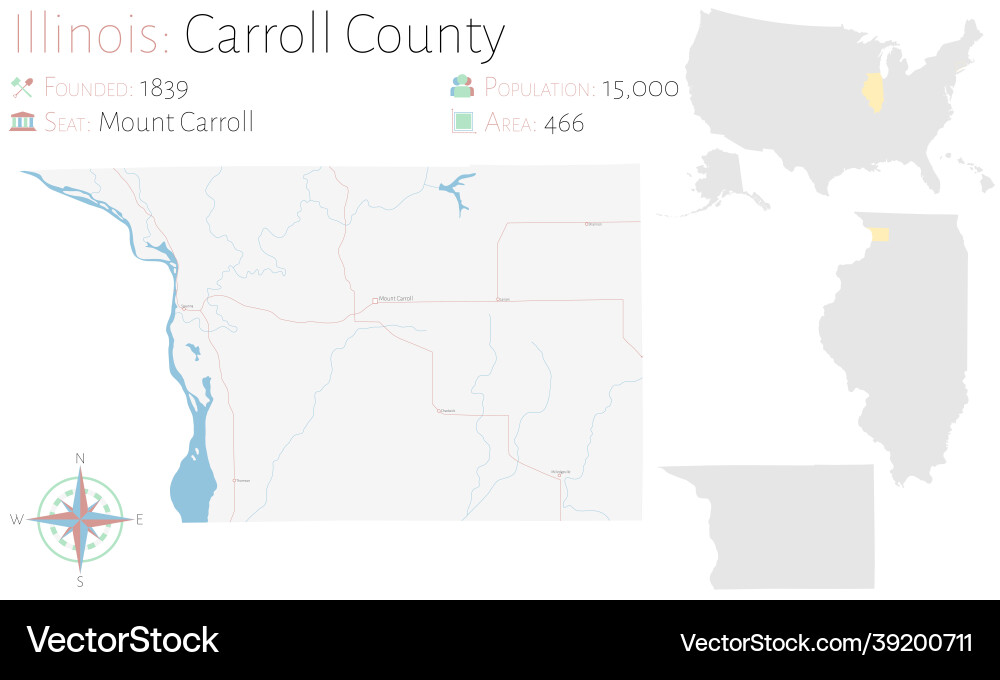 Map of carroll county in illinois Royalty Free Vector Image