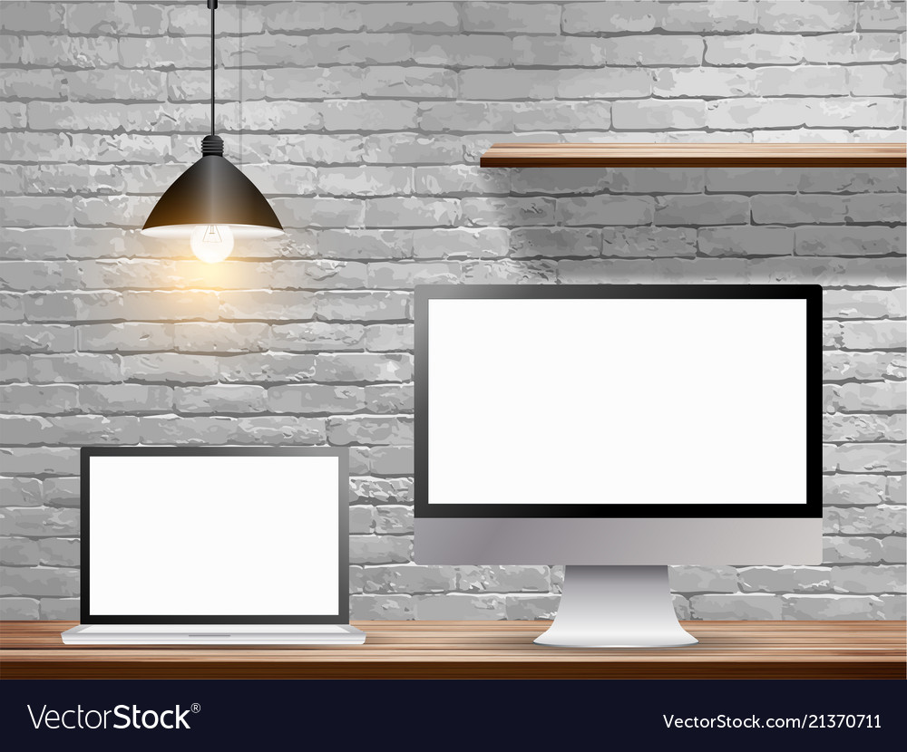 Mock up laptop computer with desktop monitor Vector Image