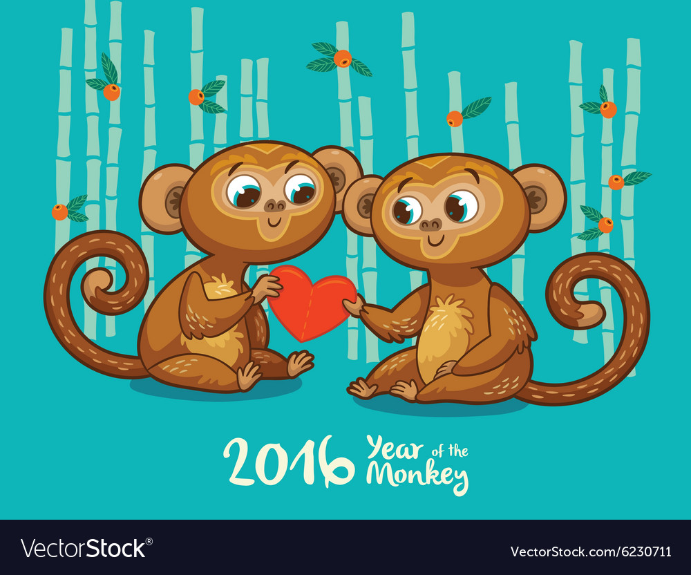 New year card with monkeys for 2016 Royalty Free Vector
