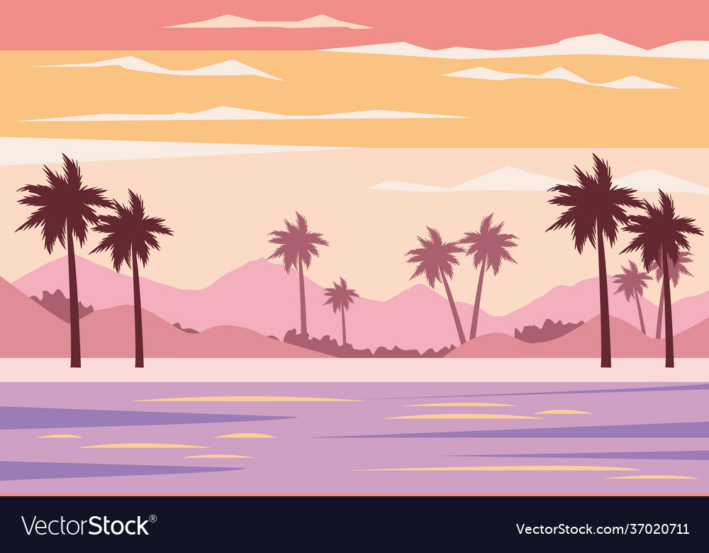 Palms and beach Royalty Free Vector Image - VectorStock