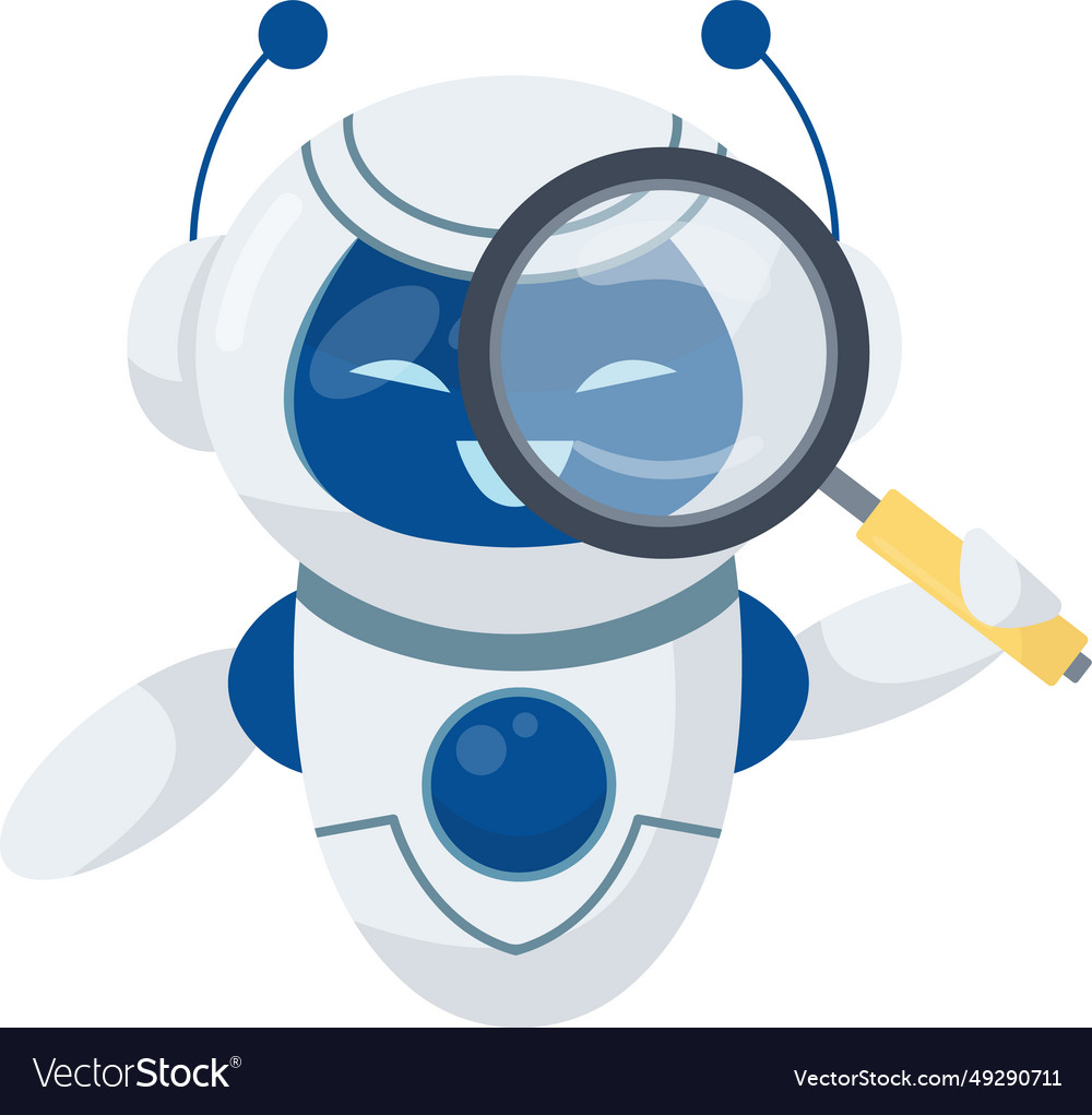 Robot with magnifying glass Royalty Free Vector Image