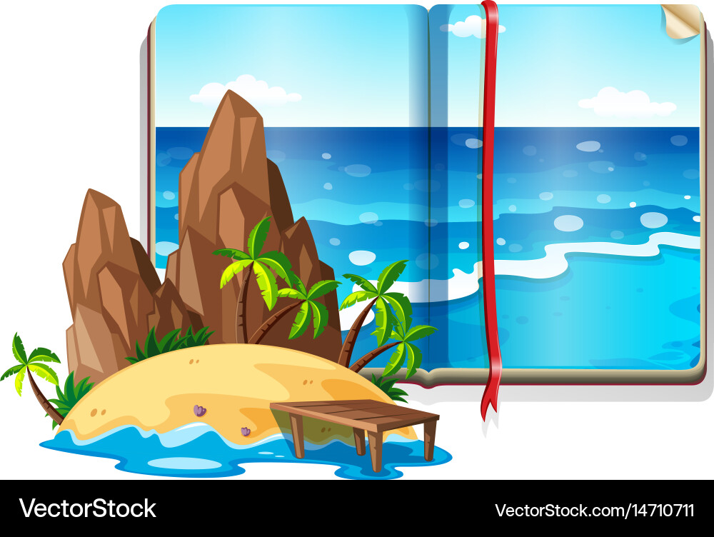 Scene with ocean and island Royalty Free Vector Image