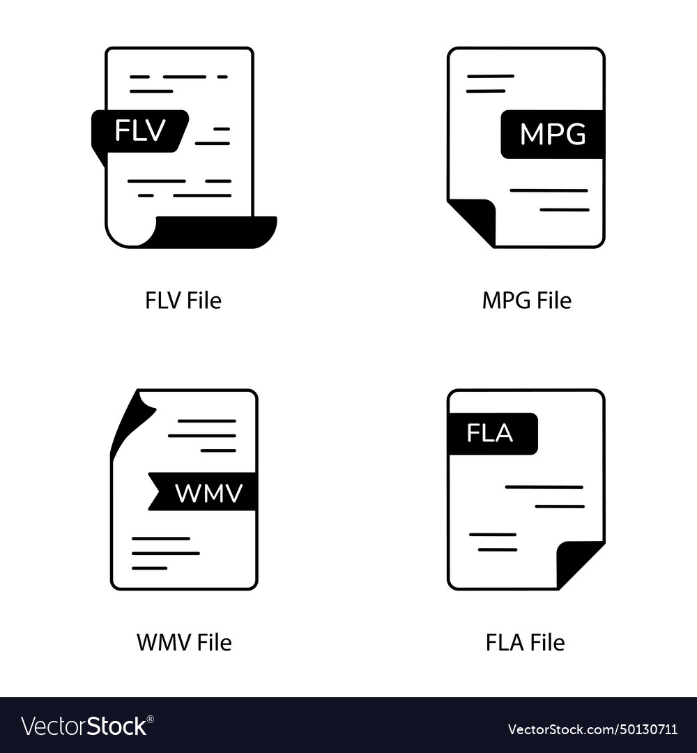 Set of file formats linear icons Royalty Free Vector Image