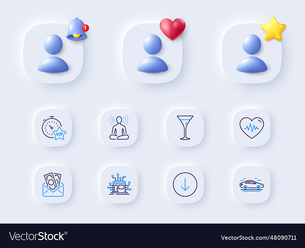 Vip Timer Heartbeat And Scroll Down Line Icons Vector Image