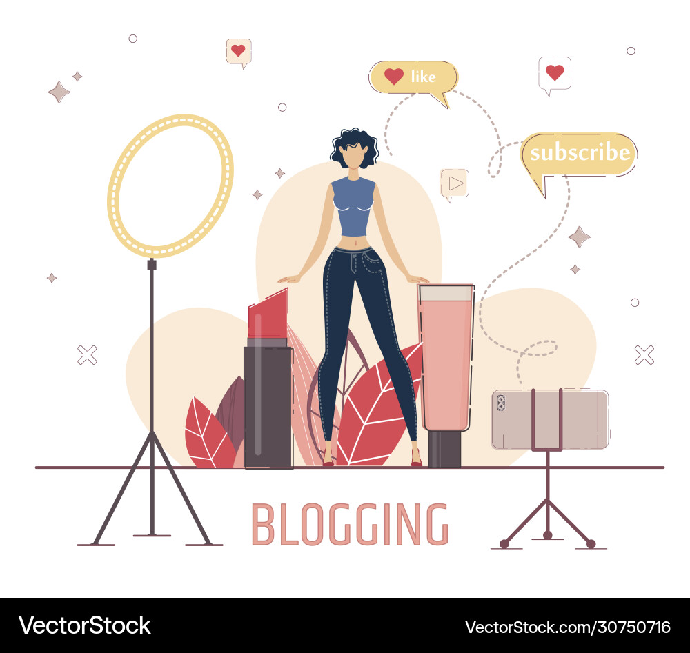 Beauty blogger live stream flat concept Royalty Free Vector