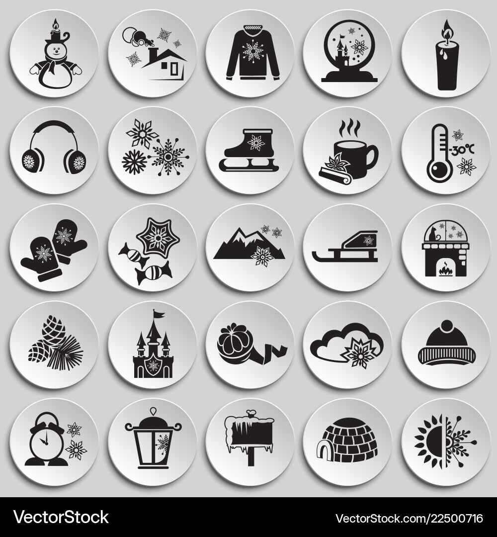 Christmas icons set on plates Royalty Free Vector Image
