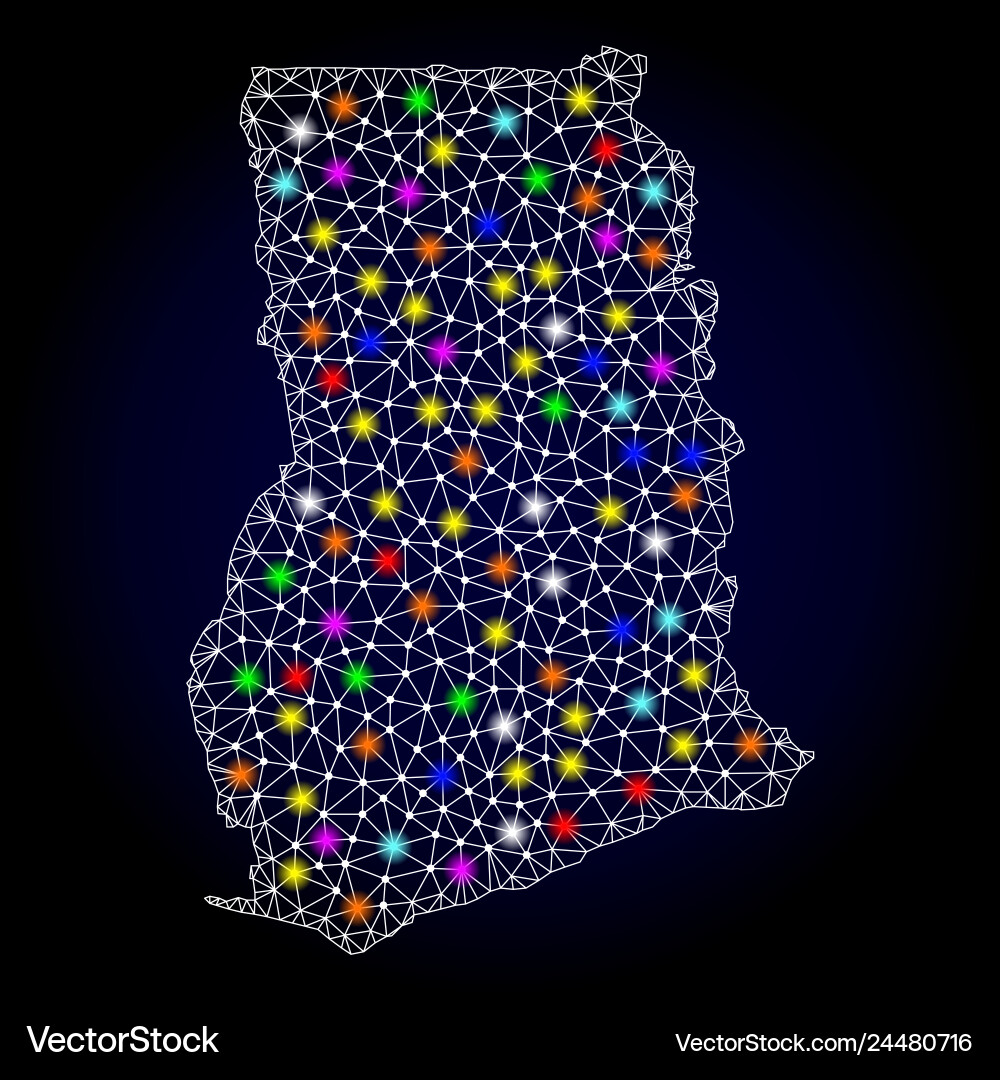 Mesh wire frame map of ghana with colorful light Vector Image
