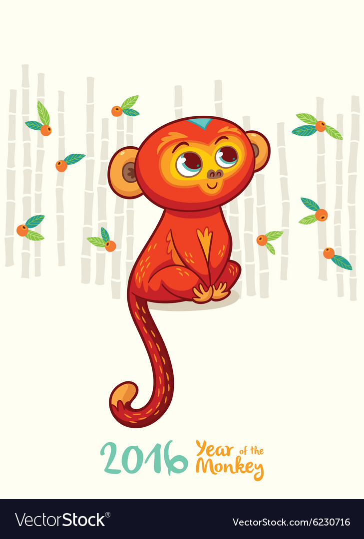 New year card with red monkey for year 2016 Vector Image