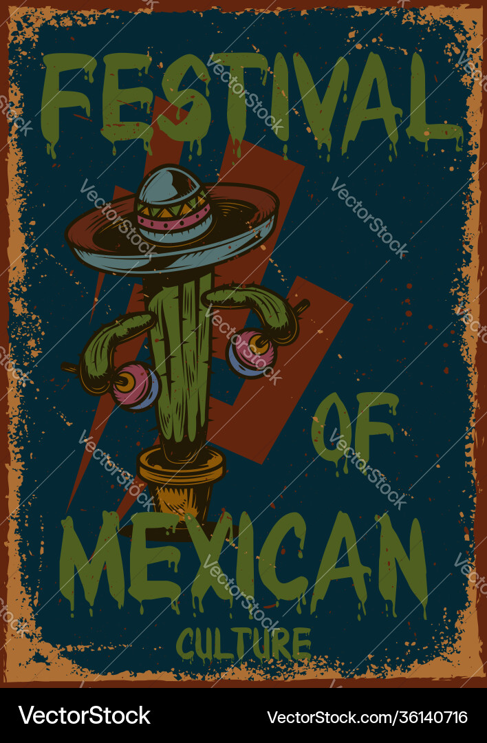 Poster design with a cactus with maracas Vector Image